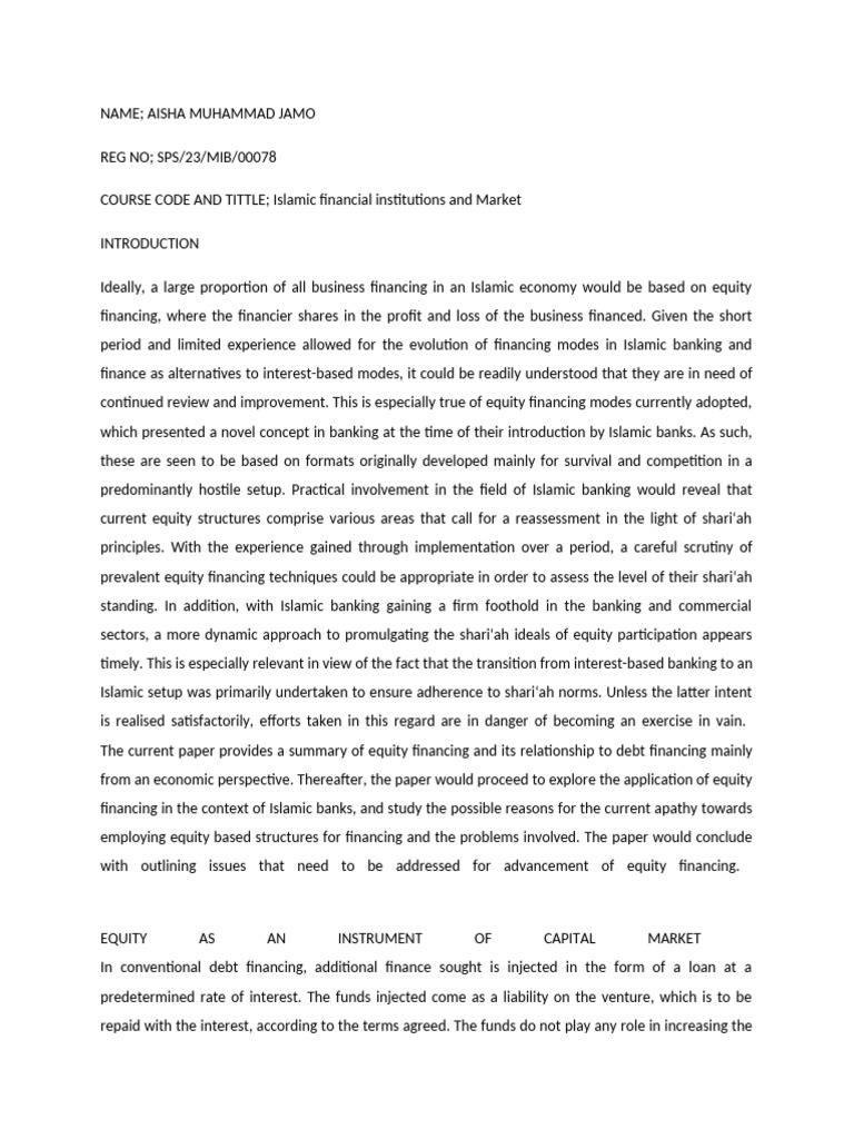 Equity IBF | PDF | Islamic Banking And Finance | Debt