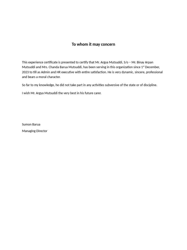 Experience Letter | PDF