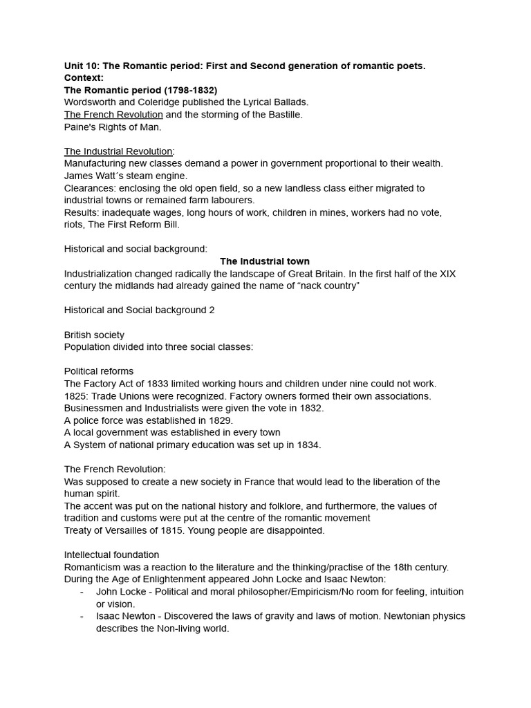 Unit 9 - The Romantic Period - First and Second Generation of Romantic ...