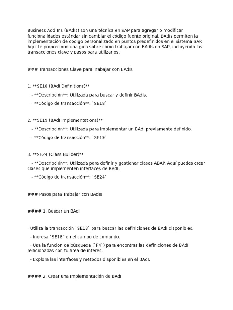 Guía para Implementar BAdIs en SAP | PDF | Informática | Ingeniería de ...