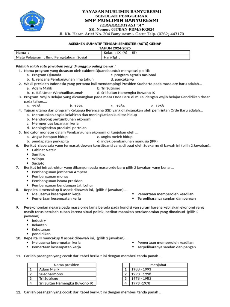 Soal Asts Ips Pai BTQ 2026 | PDF