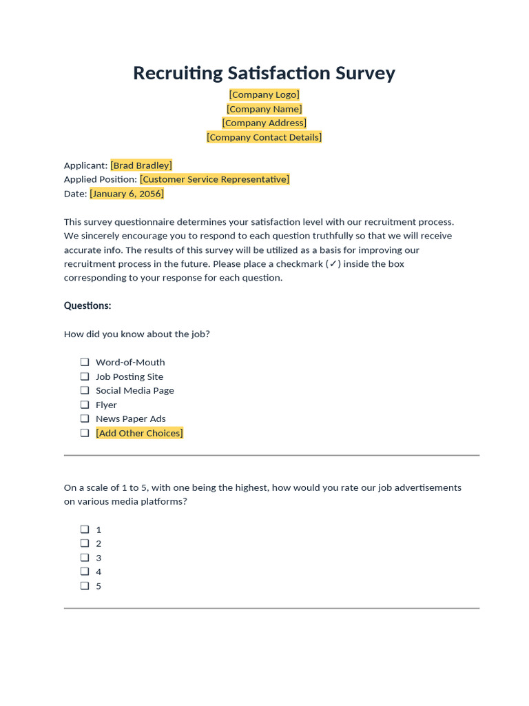 Recruitment Satisfaction Survey Template | PDF | Human Communication