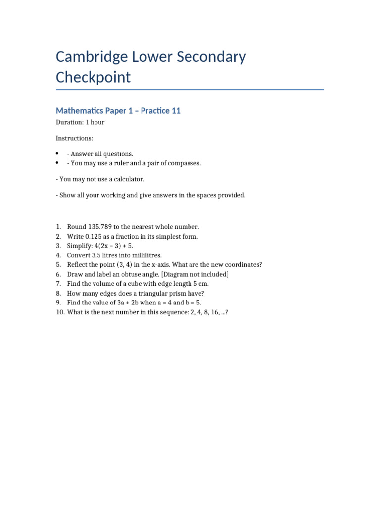 Maths Paper1 Practice 11 | PDF
