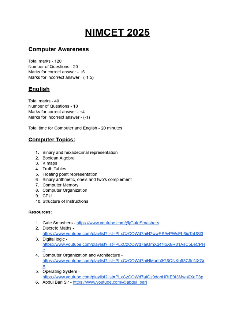 Computer and English (NIMCET 2025) | PDF