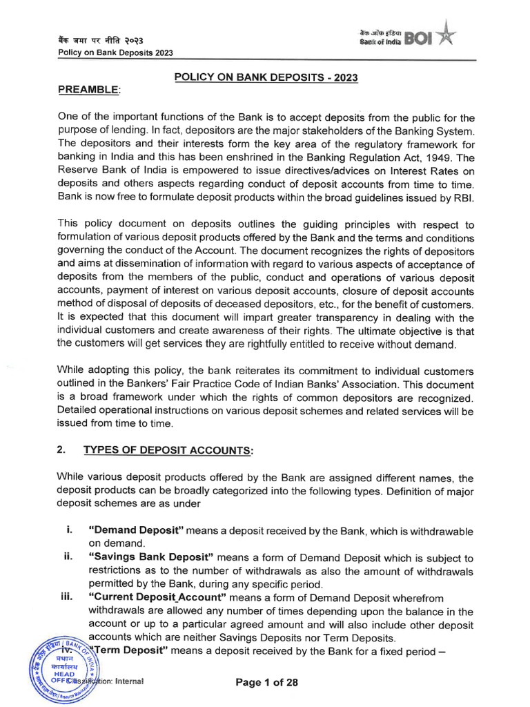 Policy On Bank Deposits 2023 | PDF