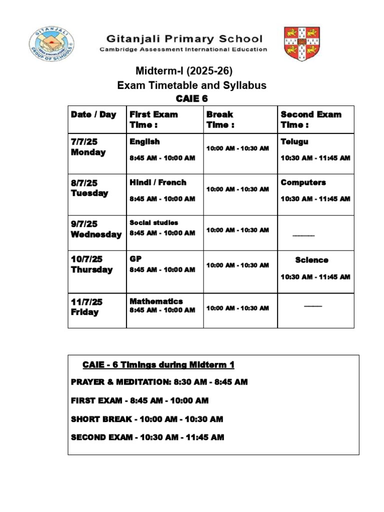 CAIE 6 - Midterm 1 Time Table and Syllabus - 25-26 | PDF | Poetry