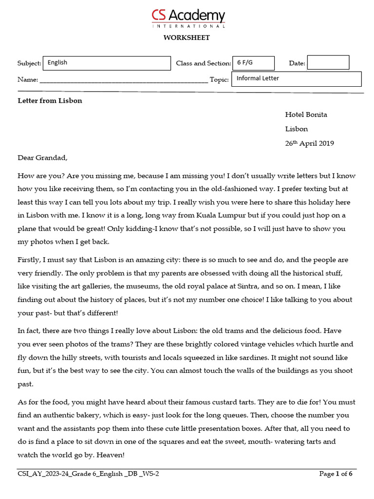 Informal Letter Writing Worksheet | PDF | Linguistics