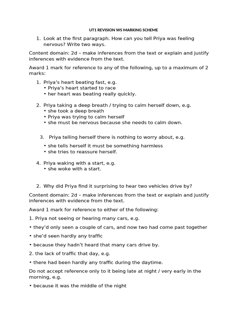 Ut1 Revision Ws Marking Scheme | PDF | Sound