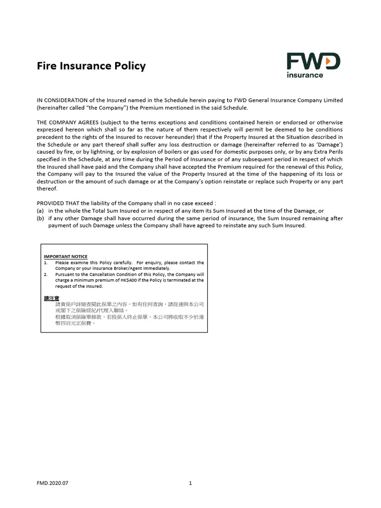 FWD - Fire Insurance Policy | PDF | Insurance | Assignment (Law)