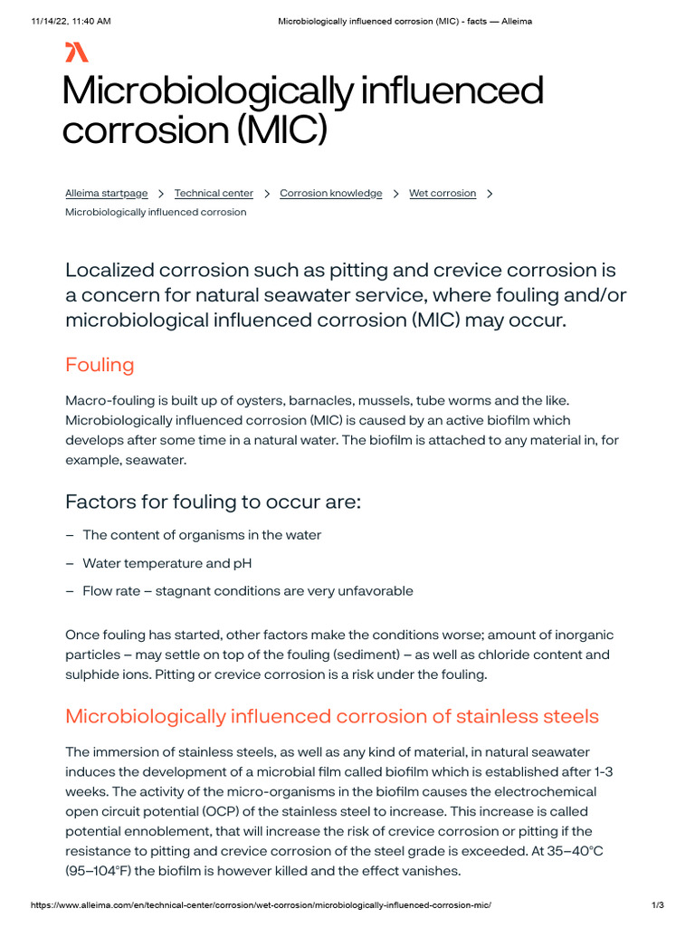 Microbiologically Influenced Corrosion (MIC) - Facts - Alleima (Sandvik ...