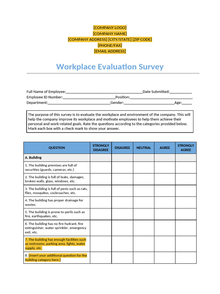Workplace Evaluation Survey Template | PDF
