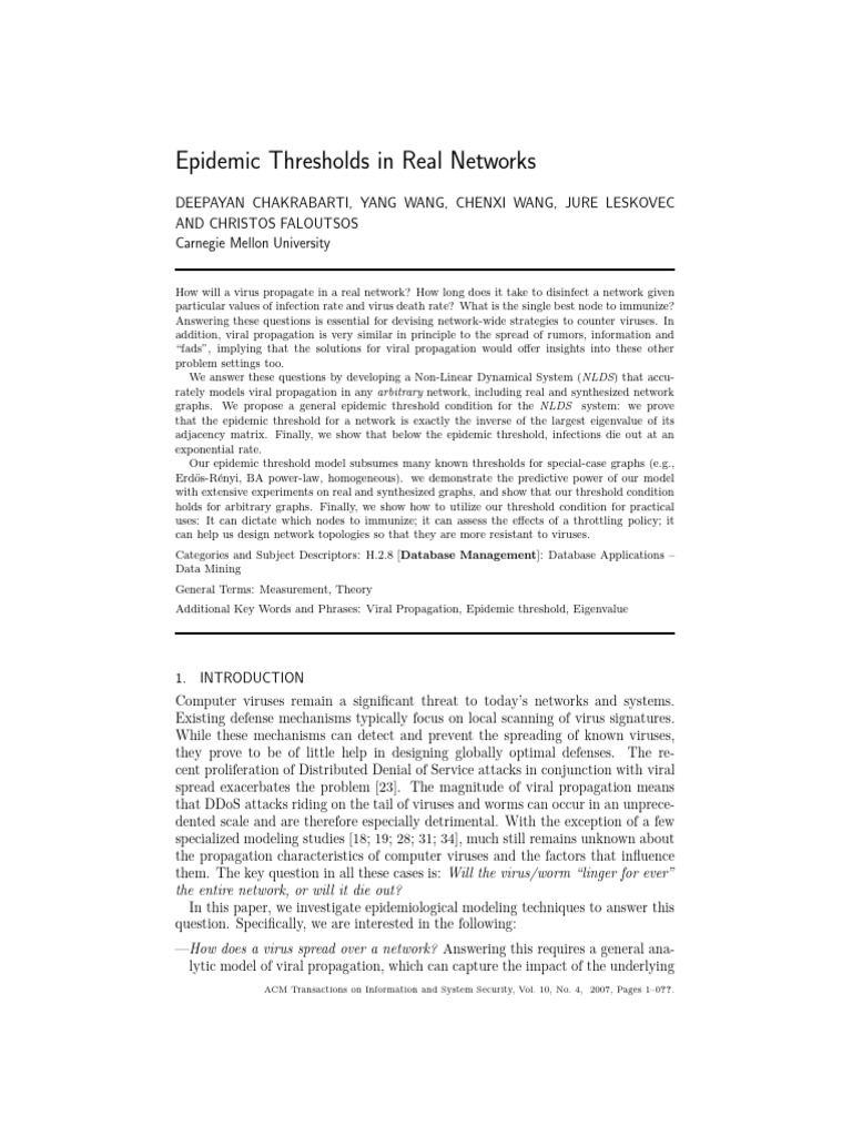 Epidemic Thresholds in Network Propagation | PDF | Eigenvalues And ...