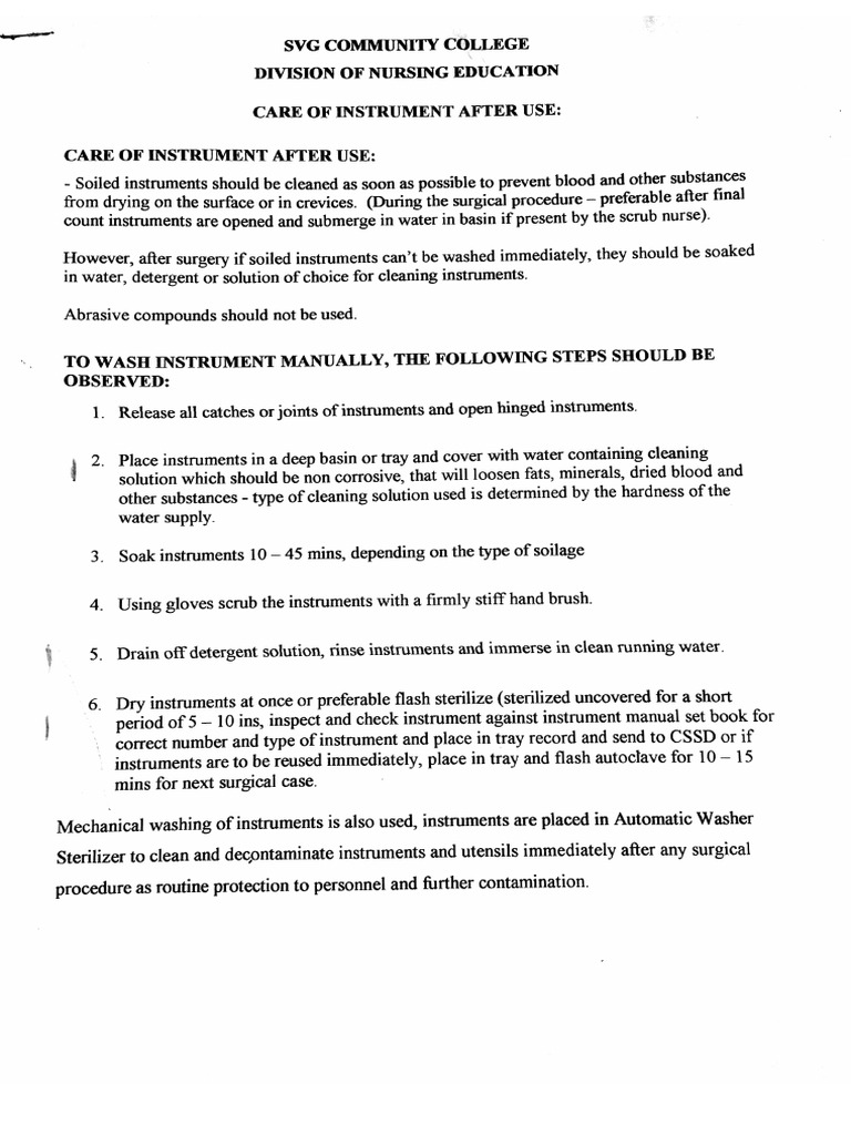 Care of Instruments After USE | PDF