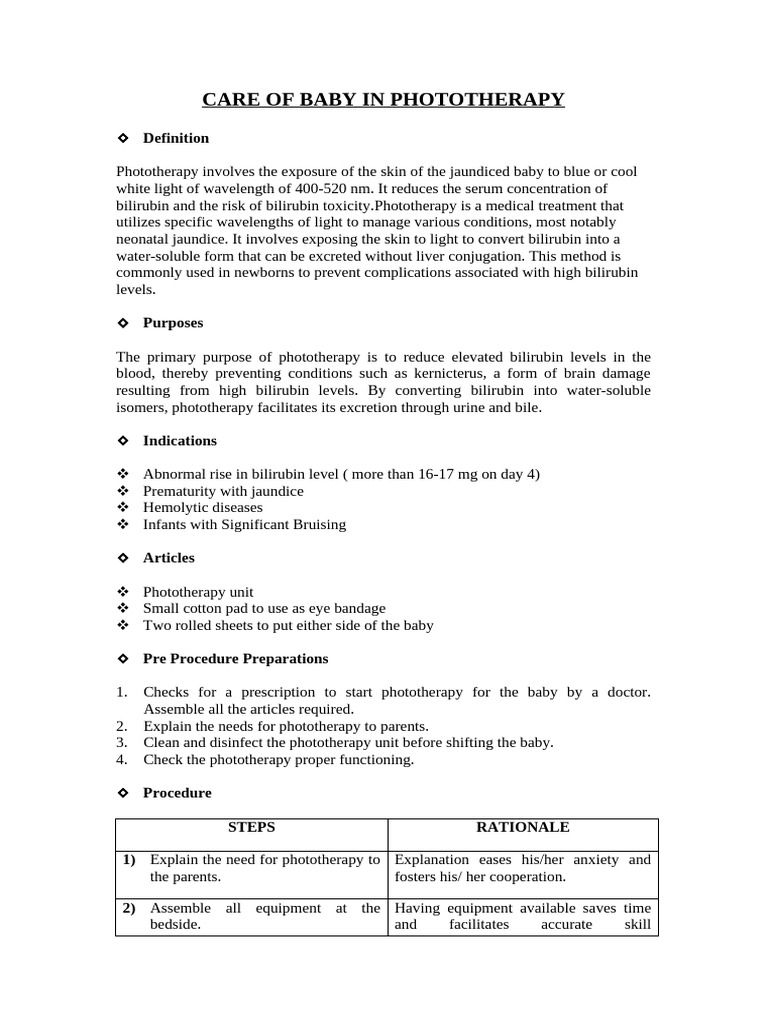 Care Guidelines for Newborn Phototherapy | PDF | Clinical Medicine ...