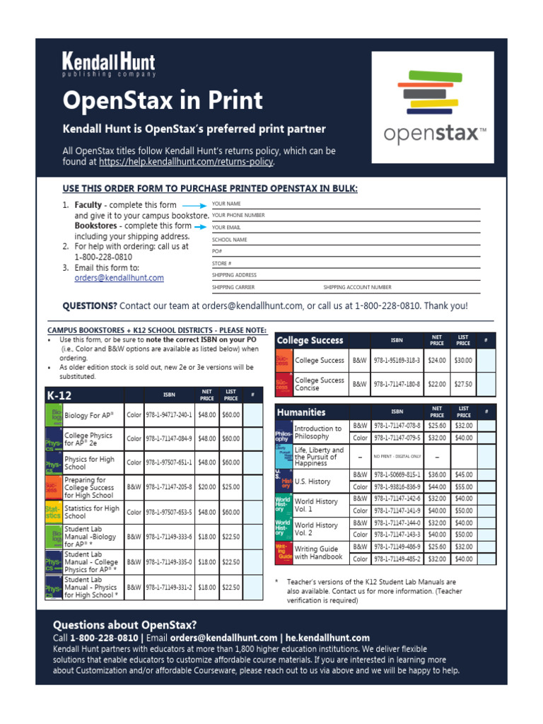 Openstax Price List and Order Form | PDF | Book Arts | Bookbinding