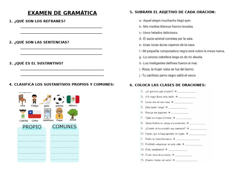 Examen de Gramática Española | PDF