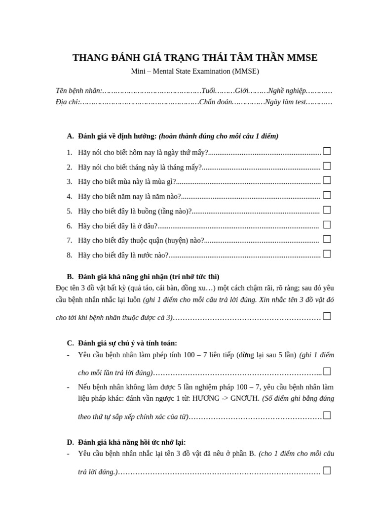 Thang Danh Gia Trang Thai Tam Than - MMSE (C) | PDF