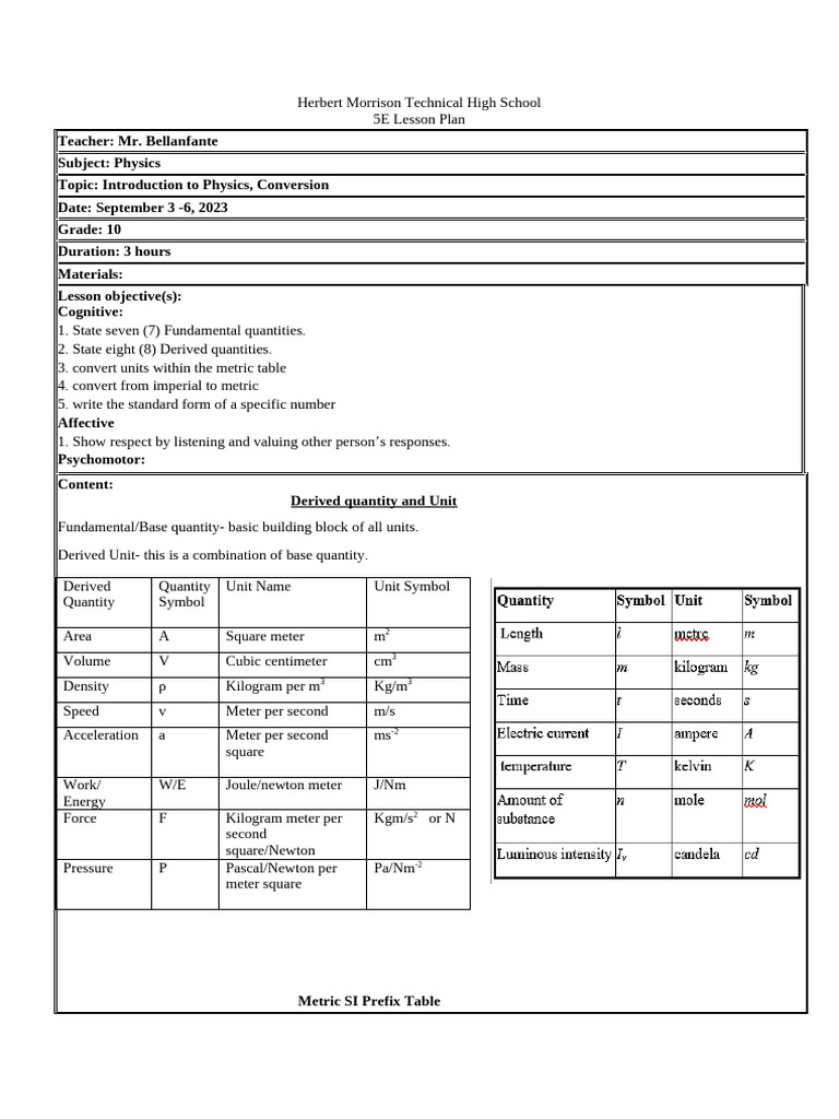 Lesson Plan #1 - Introduction To Physics | PDF | International System ...