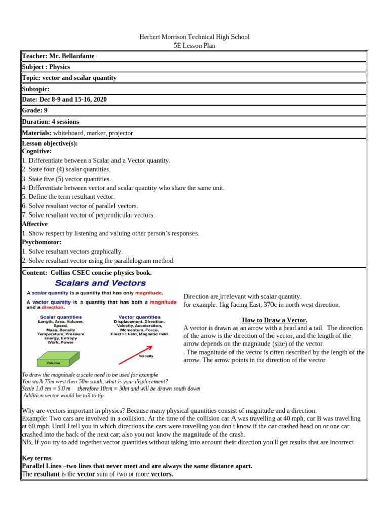 Lesson Plan #3 Scalar & Vector Quantity | PDF | Euclidean Vector | Force