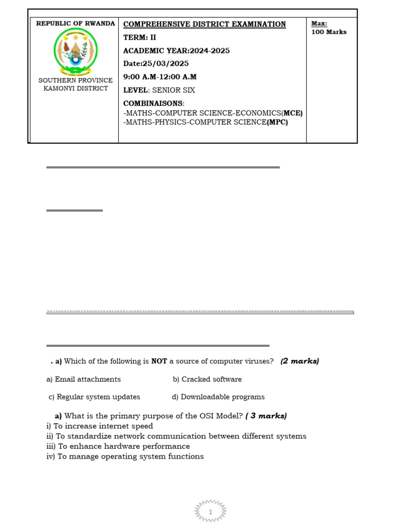 S6 Computer Science Exam 2025 Paper | PDF | Sql | Computer Network