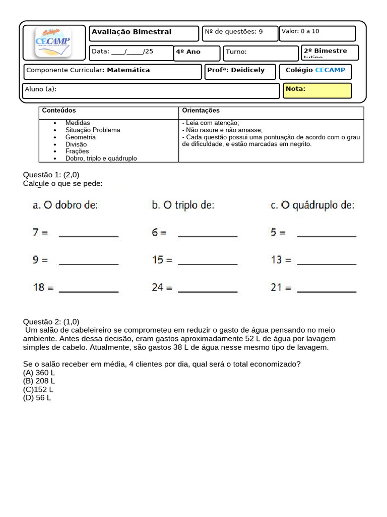 Provas 2° bimestre | PDF | Brasil | Trópicos