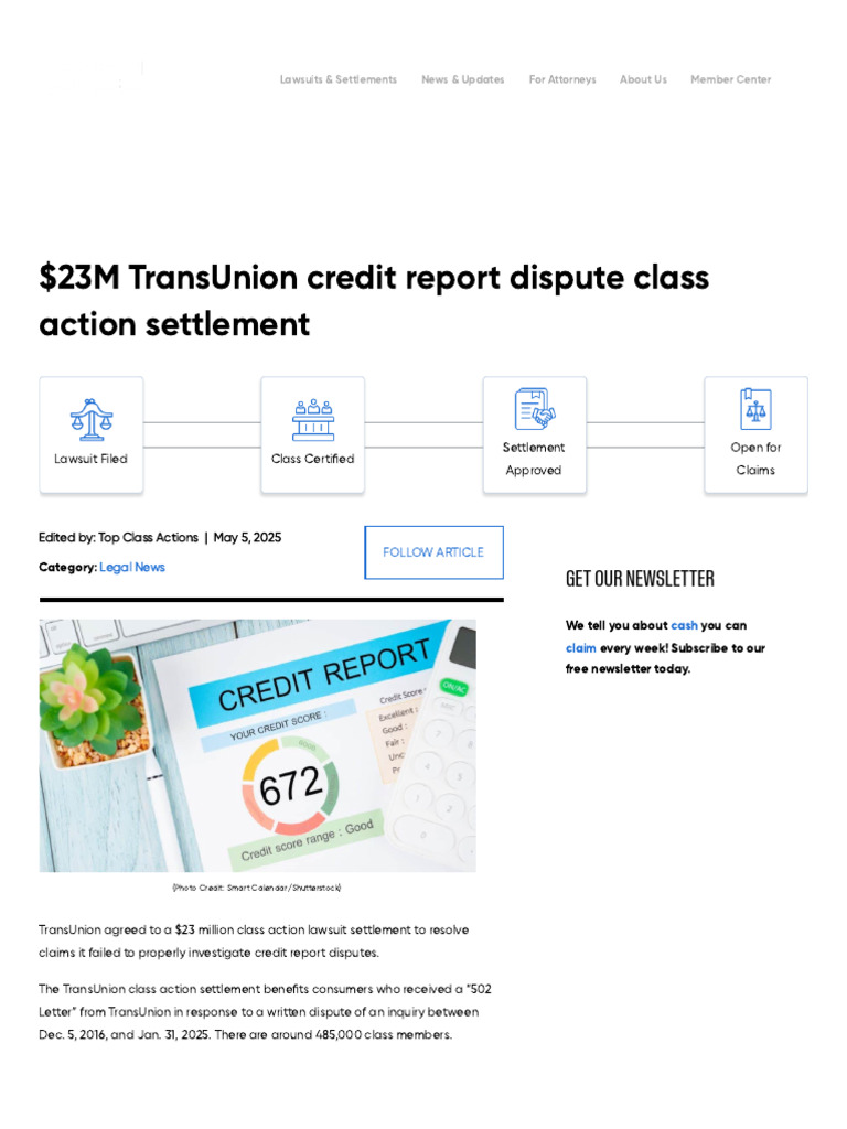 $23M TransUnion Credit Report Dispute Class Action Settlement | PDF ...