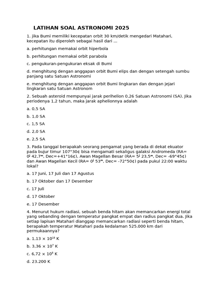 Latihan Soal Astronomi 2025 | PDF