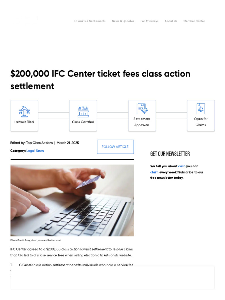 IFC Center $200K Ticket Fee Settlement | PDF | Class Action | Lawsuit