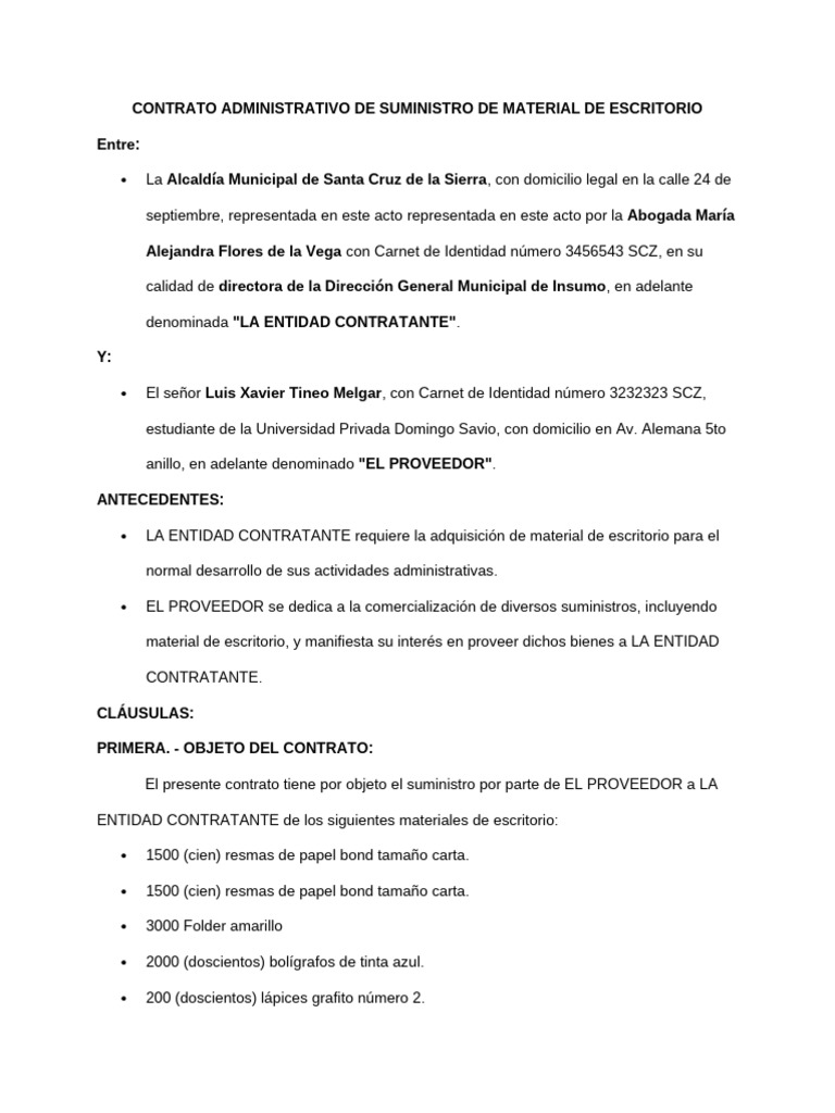 Contrato Administrativo de Suministro de Material de Escritorio | PDF