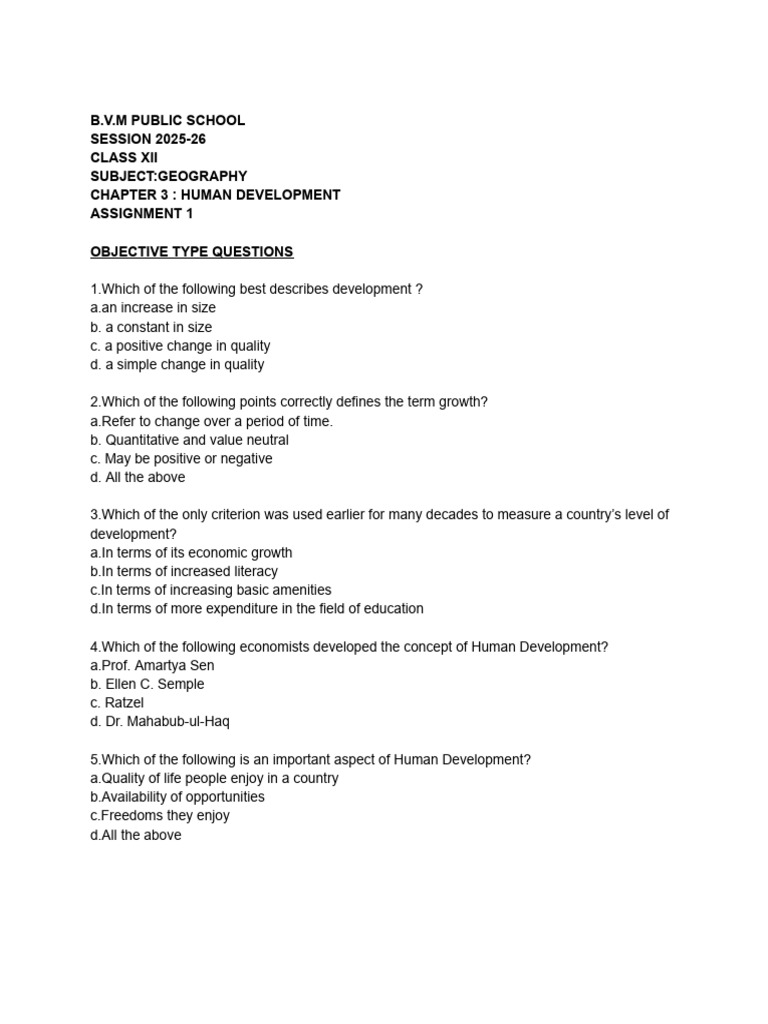 Class XII Ch3 Human Development Assignment 1 | PDF | Sustainability | Economies