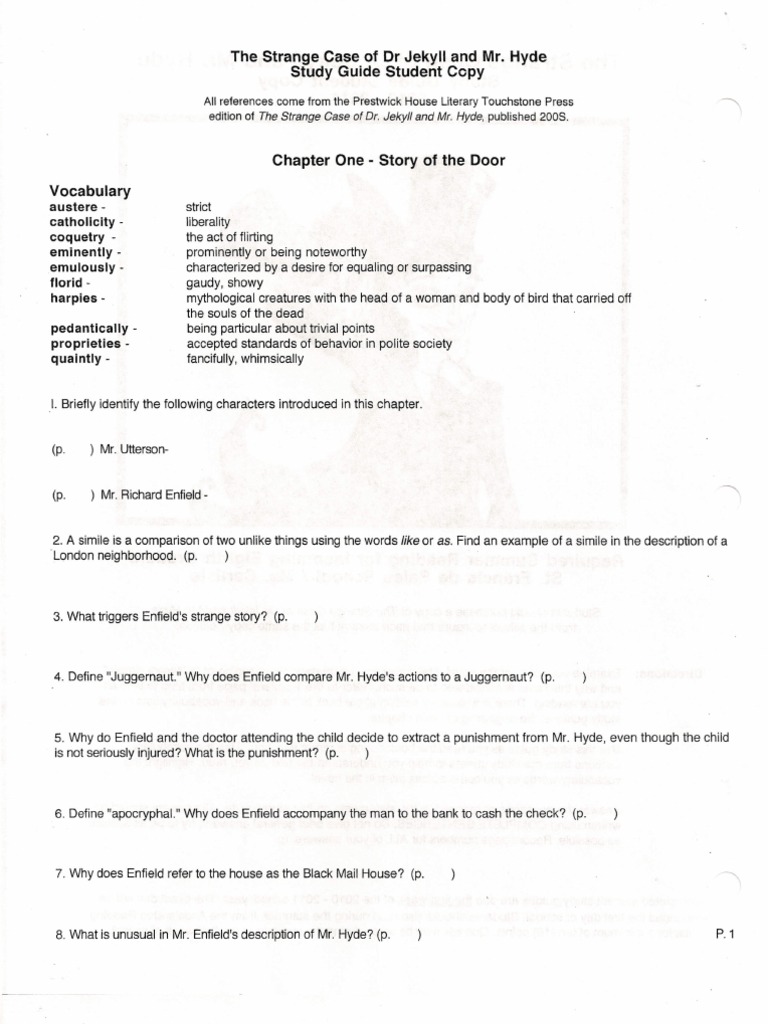 Jekyll and Hyde Study Guide 0001 PDF | PDF | Dr. Jekyll And Mr. Hyde ...