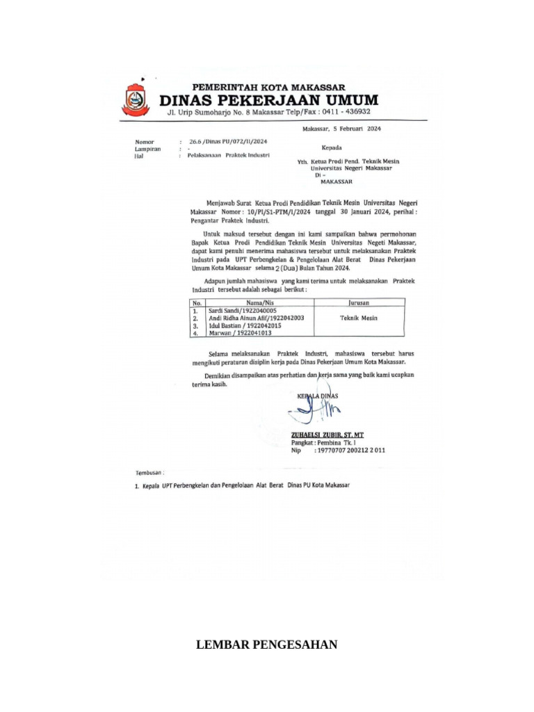 Lembar Pengesahan Ansol Word | PDF