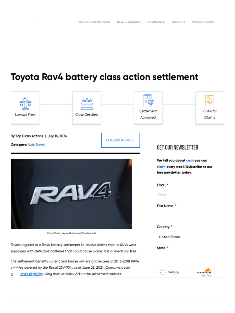 Toyota Rav4 Battery Class Action Settlement | PDF | Class Action | Toyota