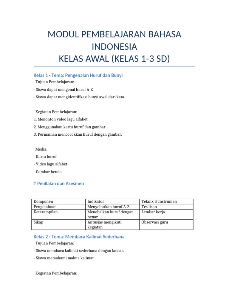 Modul Bahasa Indonesia Kelas Awal Estetik | PDF