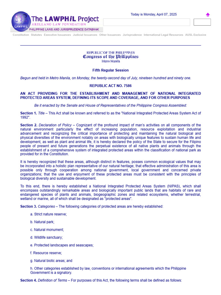 National Integrated Protected Areas Act | PDF | Protected Area ...