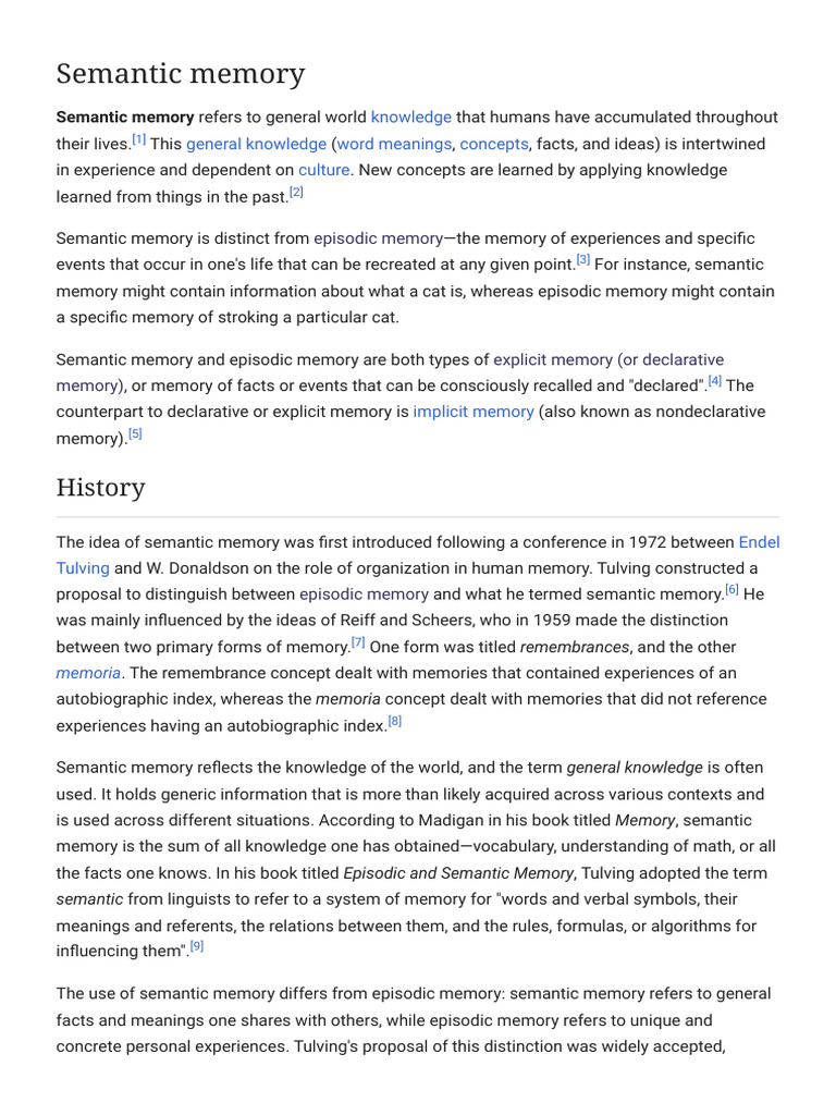 Semantic Memory - Wikipedia | PDF | Hippocampus | Temporal Lobe