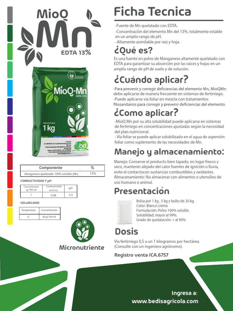 Manganeso Quelatado MioQ: Aplicación y Manejo | PDF | Manganeso ...