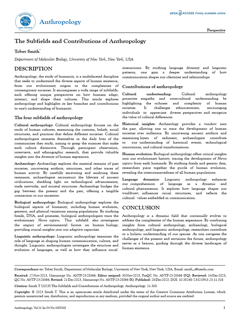 The Subfields and Contributions of Anthropology | PDF | Anthropology ...