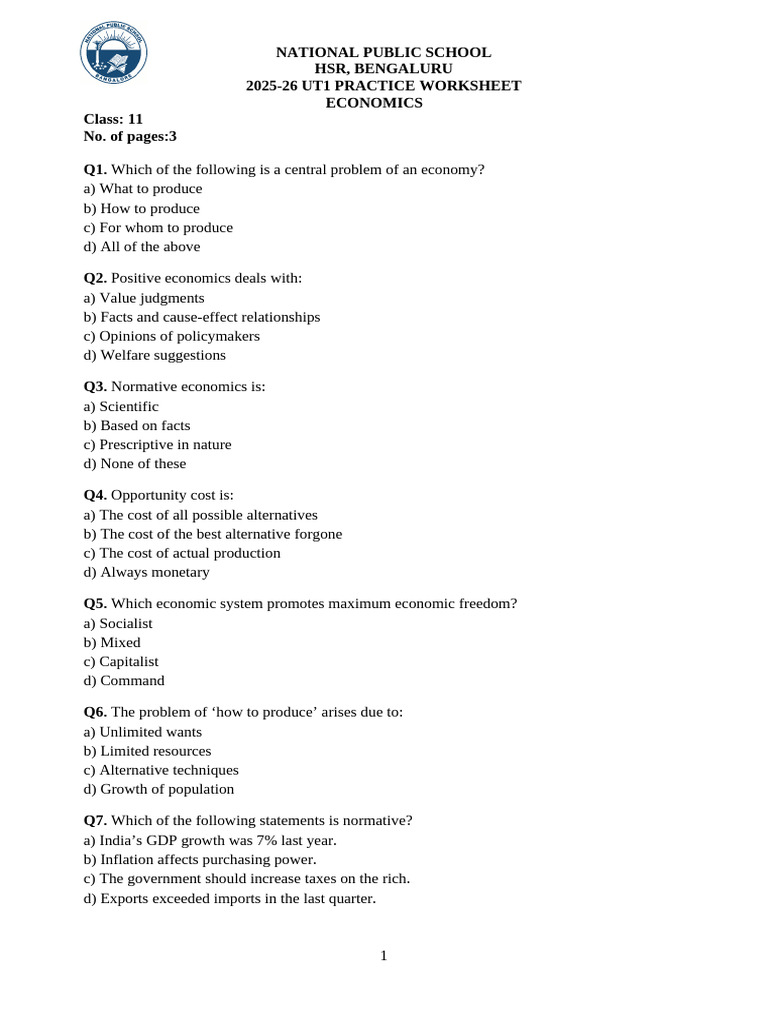 GR 11 UT1 Practice Worksheet | PDF | Economics | Opportunity Cost