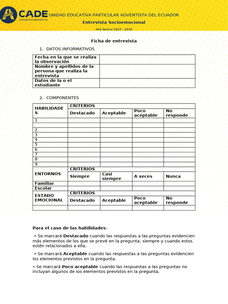 Entrevista Socioemocional de 2do, 3ro, 4to Egb | PDF | Las emociones | Pensamiento