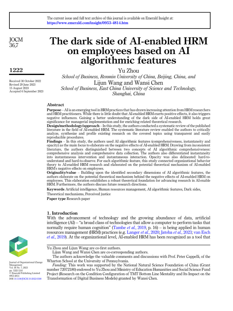 The Dark Side of AI-Enabled HRM On Employees Based On AI Algorithmic ...