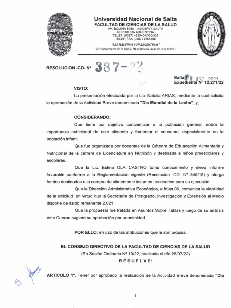 CDSALUD-2022-387 - Actividad Breve. Dia de La Leche | PDF