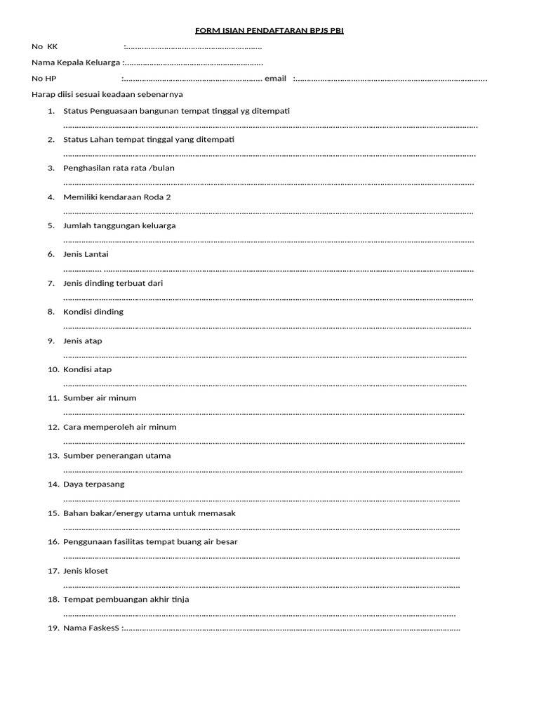 Form Isian Pendaftaran Bpjs Pbi | PDF