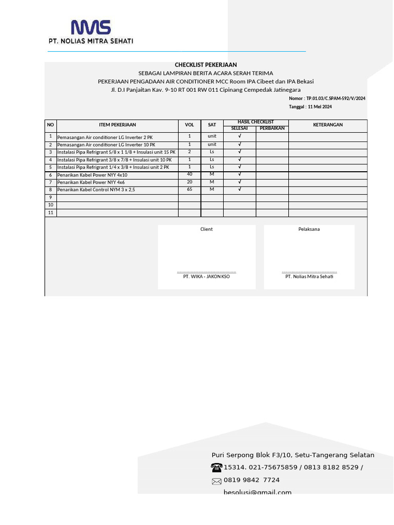Checklist Lap. Pekerjaan Site Cibeet | PDF