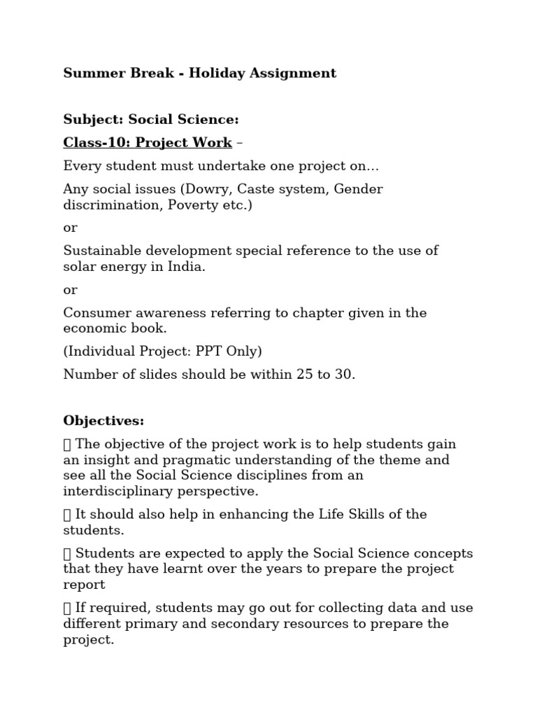 Class 10 Social Science Project Guidelines | PDF