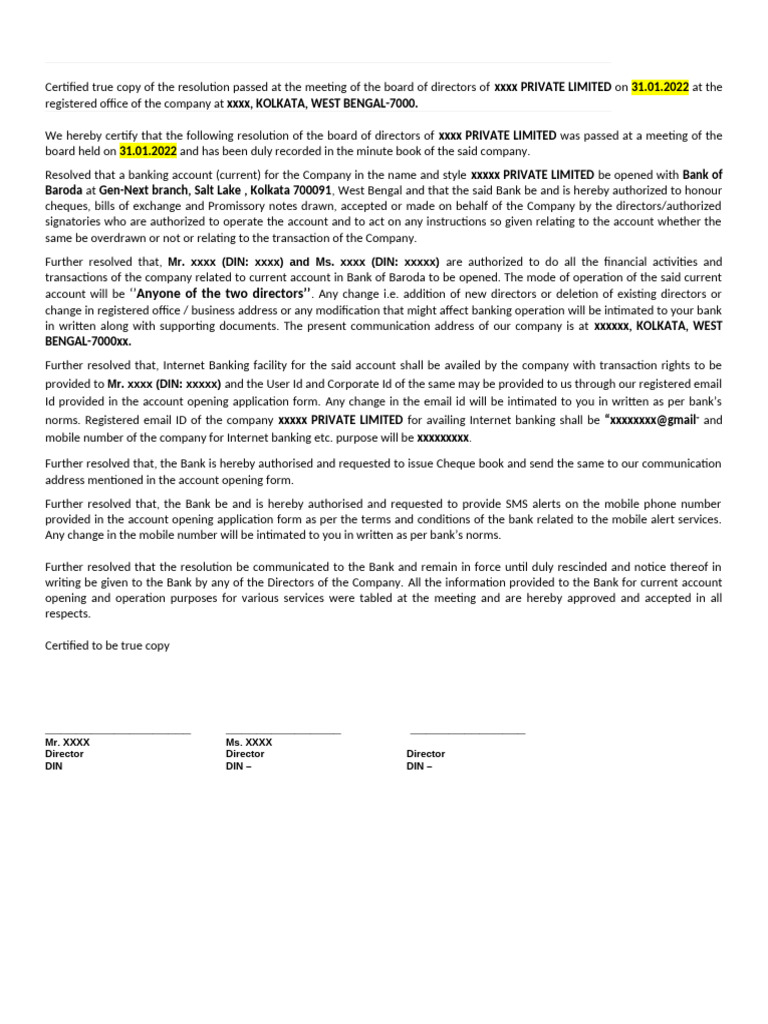 Draft Board Resolution | PDF | Banks | Service Industries