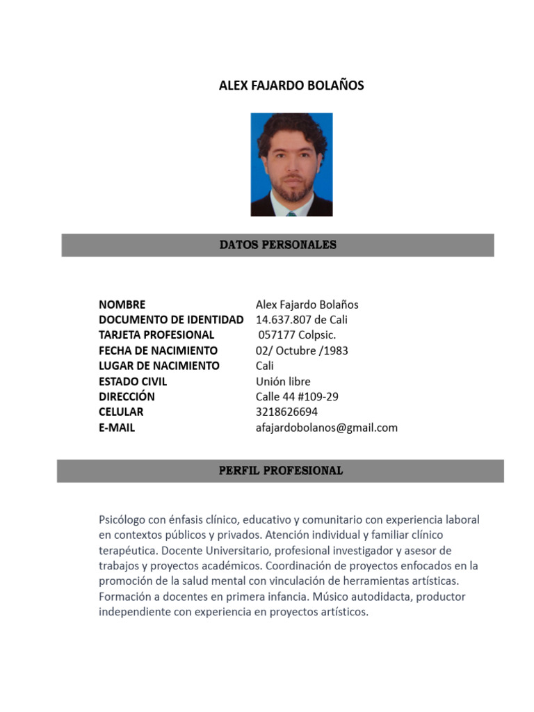 Hoja de Vida Alex Fajardo 2025 | PDF