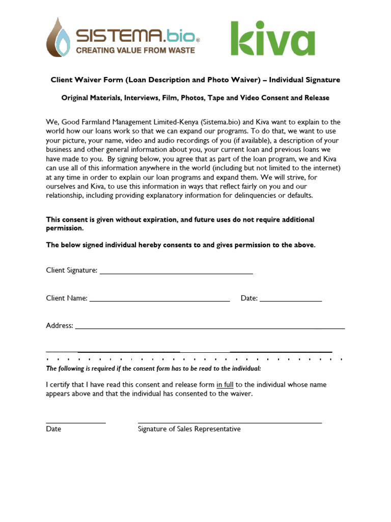 KIVA Client Waiver - Individual Signature Kenya-1 | PDF