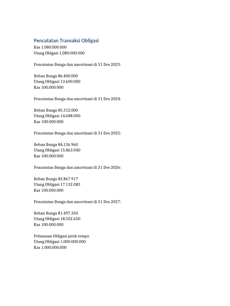 Pencatatan Transaksi Obligasi | PDF