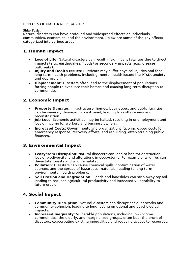 Impacts of Natural Disasters Explained | PDF | Natural Disasters | Food ...